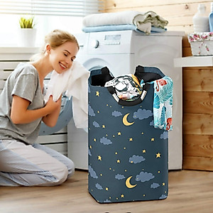 ALAZA Large Laundry Hamper Basket Night Sky with Moon Stars and Cloud Laundry Bag Collapsible Oxford Cloth Stylish Home Storage Bin with Handles, 22.7 Inch