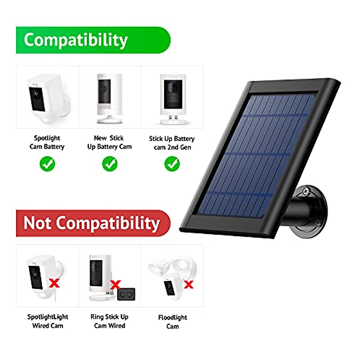 Ayotu Weatherproof Solar Panel for Stick Up Cam Battery/Plug-in 3rd Gen/2nd Gen & Spotlight Cam Battery, 3.8M/12ft Charging Cable with Wall Mount (NOT Include Camera),Black