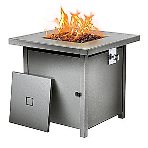 Ciays Propane Fire Pits 28 Inch Outdoor Gas Fire Pit, 50,000 BTU Steel Fire Table with Lid & Lava Rock, Add Warmth & Ambience to Gatherings & Parties On Patio Deck Garden Backyard, Gray (CIFPT3N)