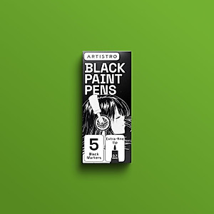 ARTISTRO Black Paint Pens for Rock Painting, Stone, Ceramic, Glass, Wood, Tire, Fabric, Metal, Canvas. Set of 5 Water Based Black Markers for Acrylic Painting Extra Fine Point Tip