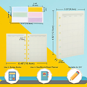 A7 Planner Refill,4 Packs per Set, Monthly Plan Paper, A7 Pocket Binder Refills Inserts 6 Ring with Label Stickers Gift,Mini Binder Refills,6 hole/100gsm Thick Paper/4.84 x 3.23'', Harphia