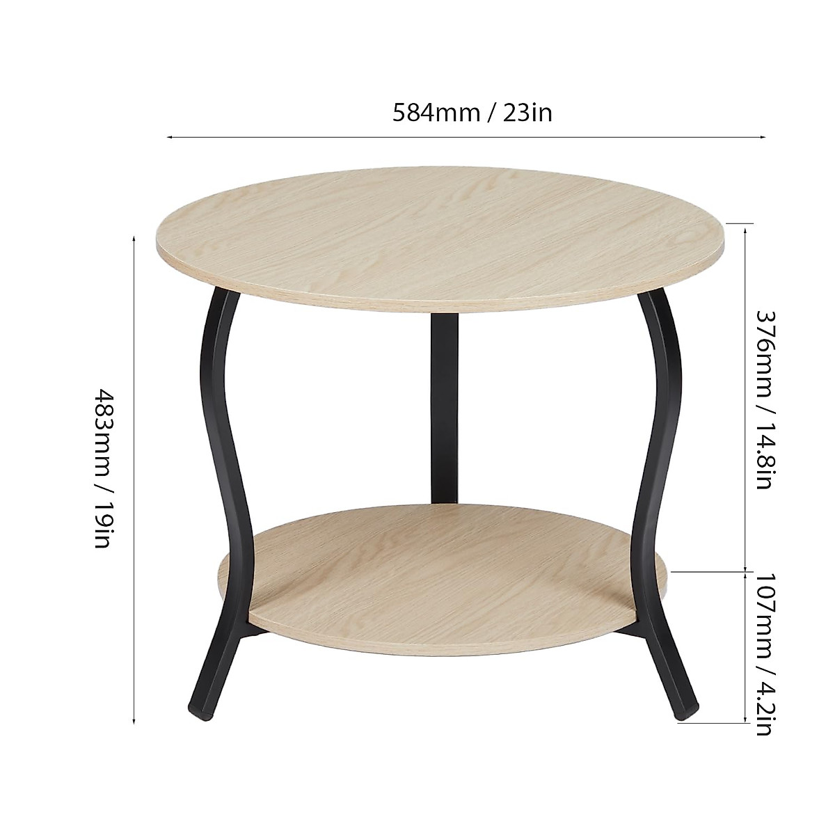 YEAKOO Small Round Coffee Table with Open Storage,23" 2-Tier Coffee Side Tables for Small Space, Accent Center Table Circle Sofa End Table with Wooden Table Top for Living Room Bedroom Apartment,Oak
