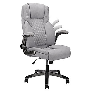 REFICCER Executive Office Chairs with Wheels, Fabric 90-120°Rocking Managerial Chair, Ergonomic High Back Swivel Home Desk Chairs with Flip up Arms and Height Adjustment, (Grey)