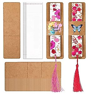 60 Pieces Kraft Bookmark Sleeves, 60 Flat Open Clear Plastic Poly Bags, Resin Bookmark Holder, DIY Bookmarks Blank Display Cards for Pens Bookmark Wrapping Gift Decoration