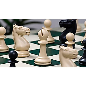 CHESSBAZAAR Study Library Tournament Plastic Chess Pieces & Roll Up Chess Board Combo |32 Pieces with 15 Inches Rollup Chessboard | Weight-340 grams | Black & Off-white |Plastic chess Set | Board Game