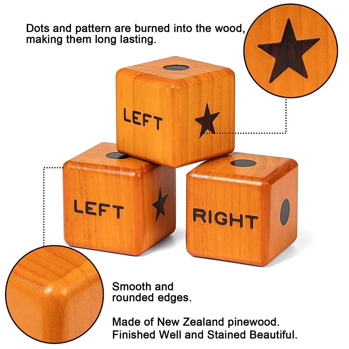 Crobyi Giant Right Center Left Dice Game with 24 Large Chips & Carry Bag. 3.5" Giant Wooden Outdoor & Lawn Dice Game for Family.