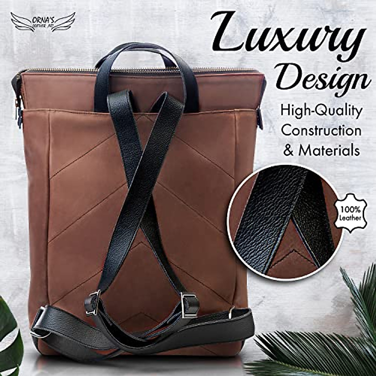 ORNA'S LEATHER ART | SWAN Everyday leather backpack for Women. Practical, Stylish and Spacious Women’s Bag. Real Leather in A Chic Backpack And Contemporary Design, (LIGHT BROWN)