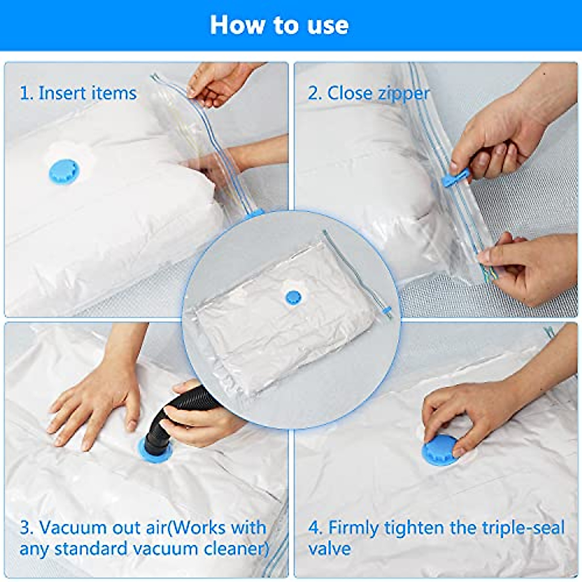 Vacuum Storage Bags, 80% More Space Saver Bags, 6 Pack Vacuum Compression Storage Bags for Comforters, Clothes, Blanket, Bedding, 6Pack 60x80cm