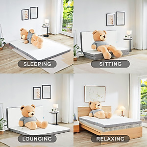 Kingfun Memory Foam Folding Mattress, 4 Inch Gel-Infused Foldable Floor Mattress, Breathable Tri-fold Mattress Topper with Cover, Soft Folding Foldable Portable Floor Guest Bed (Full)