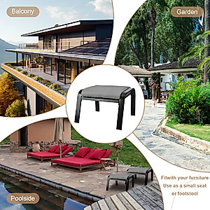 Deguifei Outdoor Footstools All Weather Ottomans Solid Steel Frame Footrest Seat Side Table with Soft Cushion