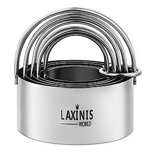 Laxinis World Biscuit Cutter Set, 5 Pieces Round Cookies Cutters with Handle, 18/8 Stainless Steel Graduated Circle Pastry and Dough Cutters
