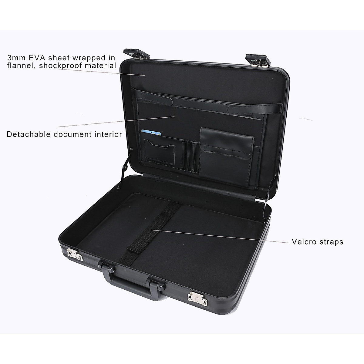 urecimy Large metal briefcase 18.1X13.8X6.1 Inch Aluminum Case Combination Lock Black Suitcase for Valuables UAV/Gun Cases Display Box Super Big Size with Sponge