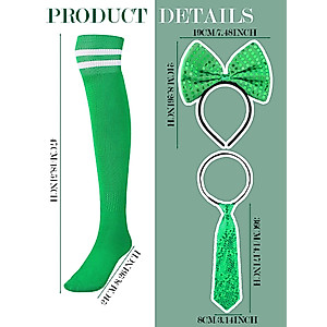 5 Pcs St Patrick' S Day Costume Accessories Set Includes Green High Socks Green Bow Headband Y Shape Suspenders Neck Tie Gree Bow Tie for Women Men St.Patrick's Day Decoration Party Supplies