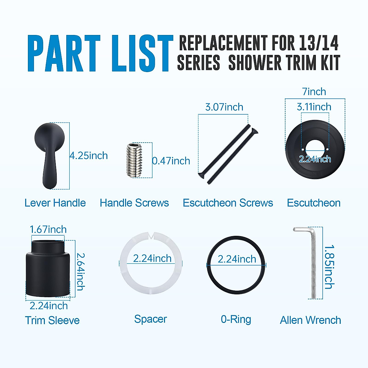 Replacement for Delta Classic 13 Series Single-Function Trim Kit, T13020-BL Matte Black Shower Handle, Fit Delta Shower Valve R10000 Series (Cartridge Not Included)