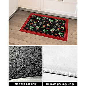 Red Cherry Farmhouse Fruit Luxurious European Flowers Bath Mats for Bathroom Non-Slip Absorbent Soft Plush Doormat Decor Rugs for Kitchen Bedroom Floor Mat 24" X 16"