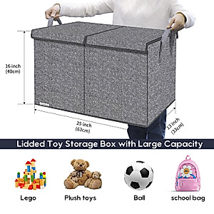 Friday Monkey Sturdy Large Toy Box Chest with Lids & Handles, Foldable Toys Storage Organizer Bin Basket for Boys, Girls, Kids, Playroom, Nursery, Utility Room, 25x13x16 inch, Light Grey, ZMGCWJX