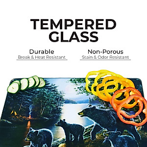 Rivers Edge Products Large 12in x 16in Decorative Tempered Glass Cutting Board, Hypoallergenic, Non Slip, Textured Surface Chopping Board for Kitchen, Black Bear