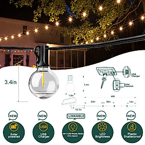ACOHOOK 48FT Outdoor Solar String Lights, Solar Cafe Lights, Commercial Grade Solar String Lights for Outside,4 Light Modes,USB& Solar Powered String Lights with Waterproof Plastic 15+1(Spare) Bulbs
