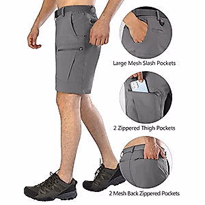 Shallowlulu Mens Cargo Hiking Shorts Water Resistant Quick Dry Lightweight Breathable Tactical Shorts with Nylon Belt(Grey 36W/10L)