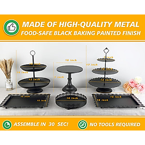 6 Pcs Metal Cake Stand Sets for Dessert Table, Cake Pop Stand Set & Dessert Table Trays & Tiered Cupcake Holder Perfect Display for Wedding, Party, Birthday, Baby Shower, Decorations (Matte Black)