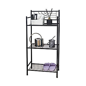 Kimzda 3-Tier Metal Shelf Free Standing Bathroom Tower Storage Rack Corner Rack for Bathroom Laundry Kitchen Office, with 4 Pieces Coat Hook, Black