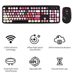 FOPETT Keyboard and Mouse Sets, Wireless, Reliable 2.4 GHz Connectivity for PC,Laptop,Smart TV and More (Black Colorful)