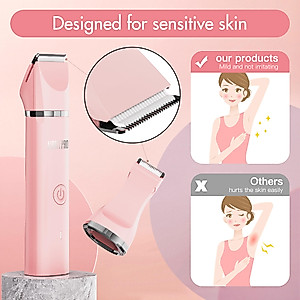 AIBRIT PRO Electric Bikini Trimmer for Women - 2 in 1 Electric Lady Pubic Hair Groomer Painless Hair Removal Razor Body Shaver, Portable Ladies Shaver with 2 Trimmer Heads, IPX7 Waterproof