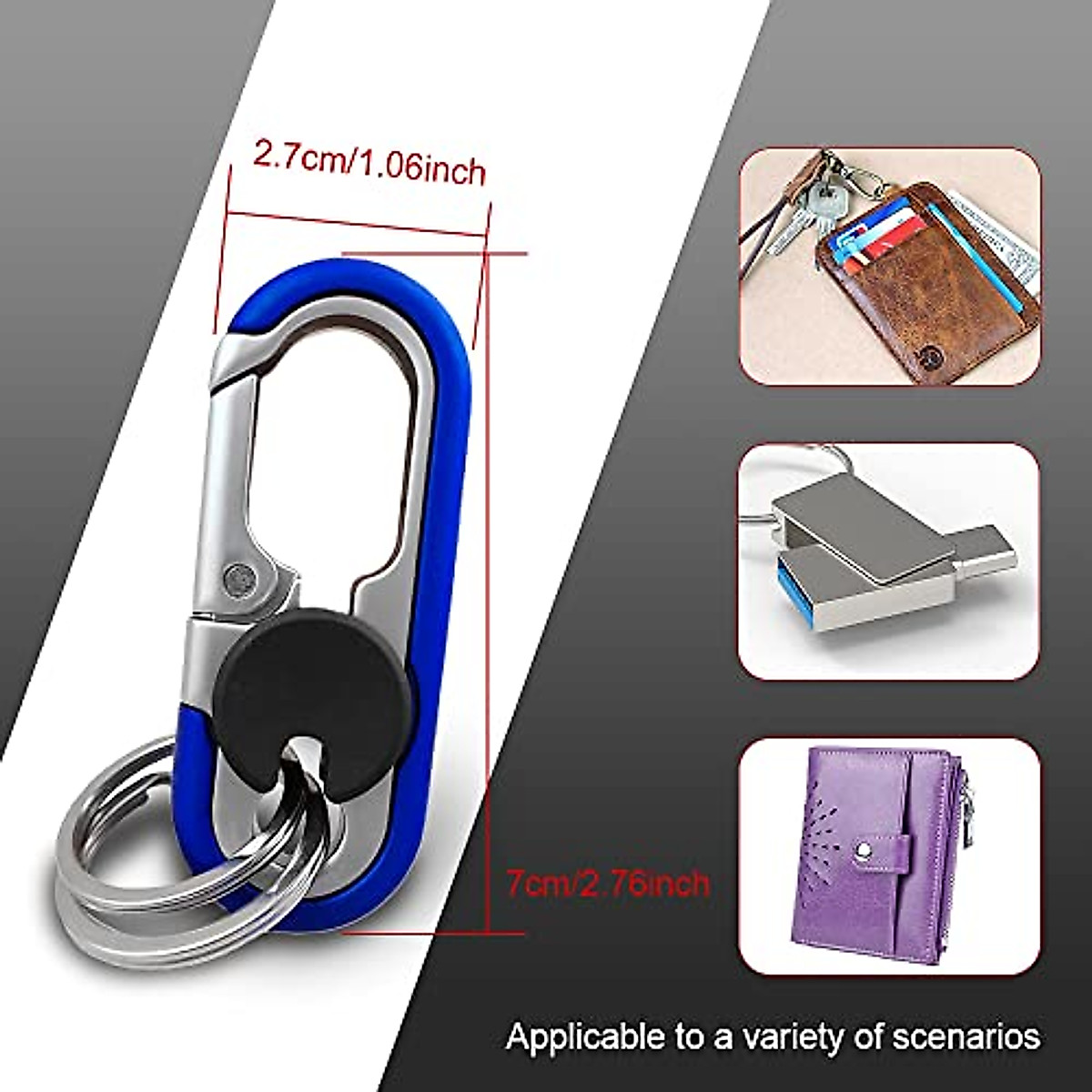 Jsorum Heavy Duty Key Chain, Anti-Loss Keychain with Double Keyrings, Metal Car Keychains, Car Fob Key Keychain Holder for Men Women (Blue)