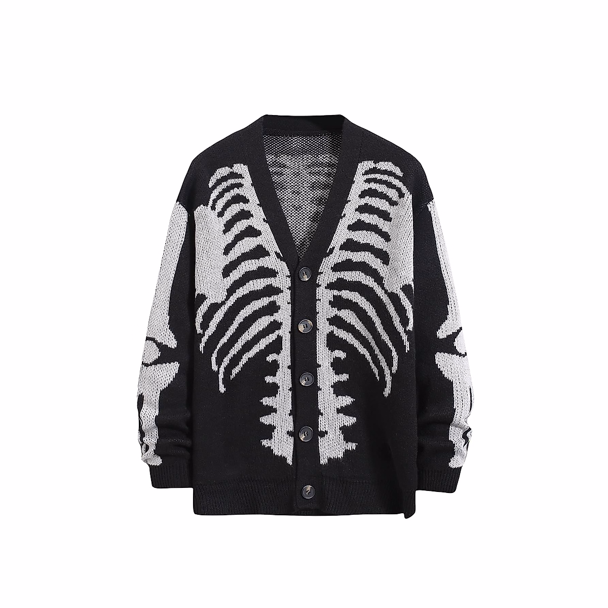 GORGLITTER Men's Skeleton Cardigan Sweater Y2K Long Sleeve Lightweight Open Front Sweater Black and White Large