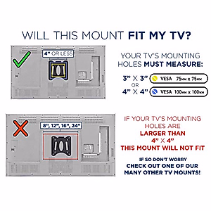 Mount-It! Low Profile Fixed TV Wall Mount for Small Televisions Computer Monitors, Fits 13" to 27", Quick Disconnect, 60 Lbs Capacity, VESA 75x75 mm and 100x100 mm, Black