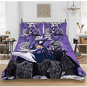 OYUXMAS Nightmare Before Christmas 3D Duvet Cover Set 2 Pieces Set-with 1 Pillowcases 100% Microfiber Soft Comfortable Durable Duvet Cover Bedding Set (Twin Size, No Comforter)
