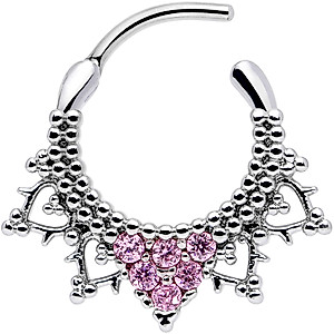 Body Candy Womens 16G Stainless Steel Septum Pink Accent Daith Tragus Nose Ring Cartilage Clicker 3/8"