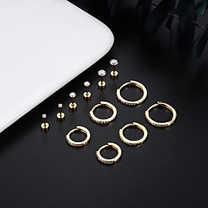 FASACCO 14K 8/10/12MM Flat Back Cartilage Earring Set for Multiple Piercing Tiny Cartilage Hoop Earrings Gold Dainty Flatback Cartilage Stud