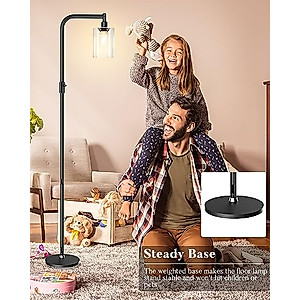 bulbeats 63IN Dimmable (Brightness Adjustable) Industrial Floor Lamp, Black Modern Standing Lamps with Clear Glass Lampshade, E26 LED Bulb Included, Farmhouse Floor Lamp for Living Room Bedroom