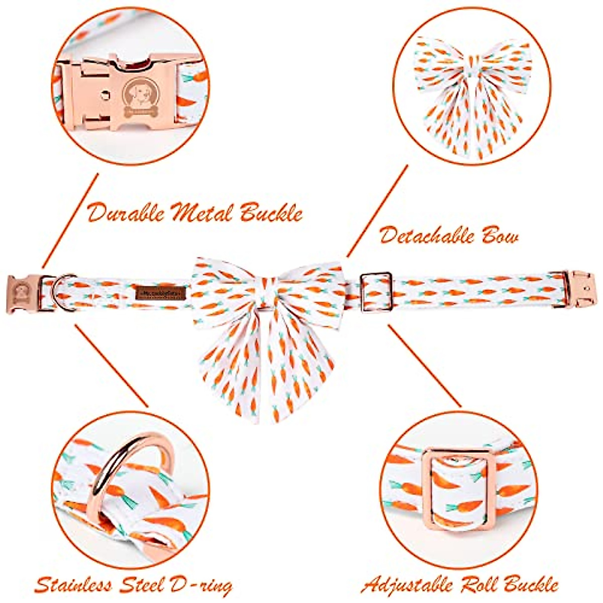 MR. CHUBBYFACE Easter Dog Collar Carrot Dog Collar with Flower Adjustable Dog Collar Bowtie for Small Medium Large Dogs