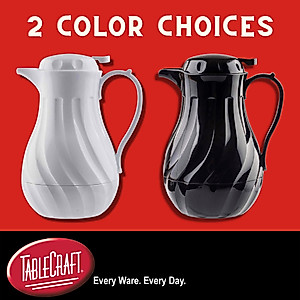 Tablecraft Insulated Coffee Server, Tea and Hot Water Beverage Dispenser, Swirl Thermal Triple Wall Serving Pitcher, Commercial Restaurant Foodservice Plastic BPA Free Pot, White, 40 Ounce