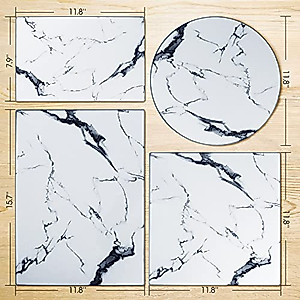 VASUHOME Glass Cutting Board Set of 4, The Place Mat,Shape Variety Decorative Marble Cutting Board with Tempered Glass, for Kitchen, White