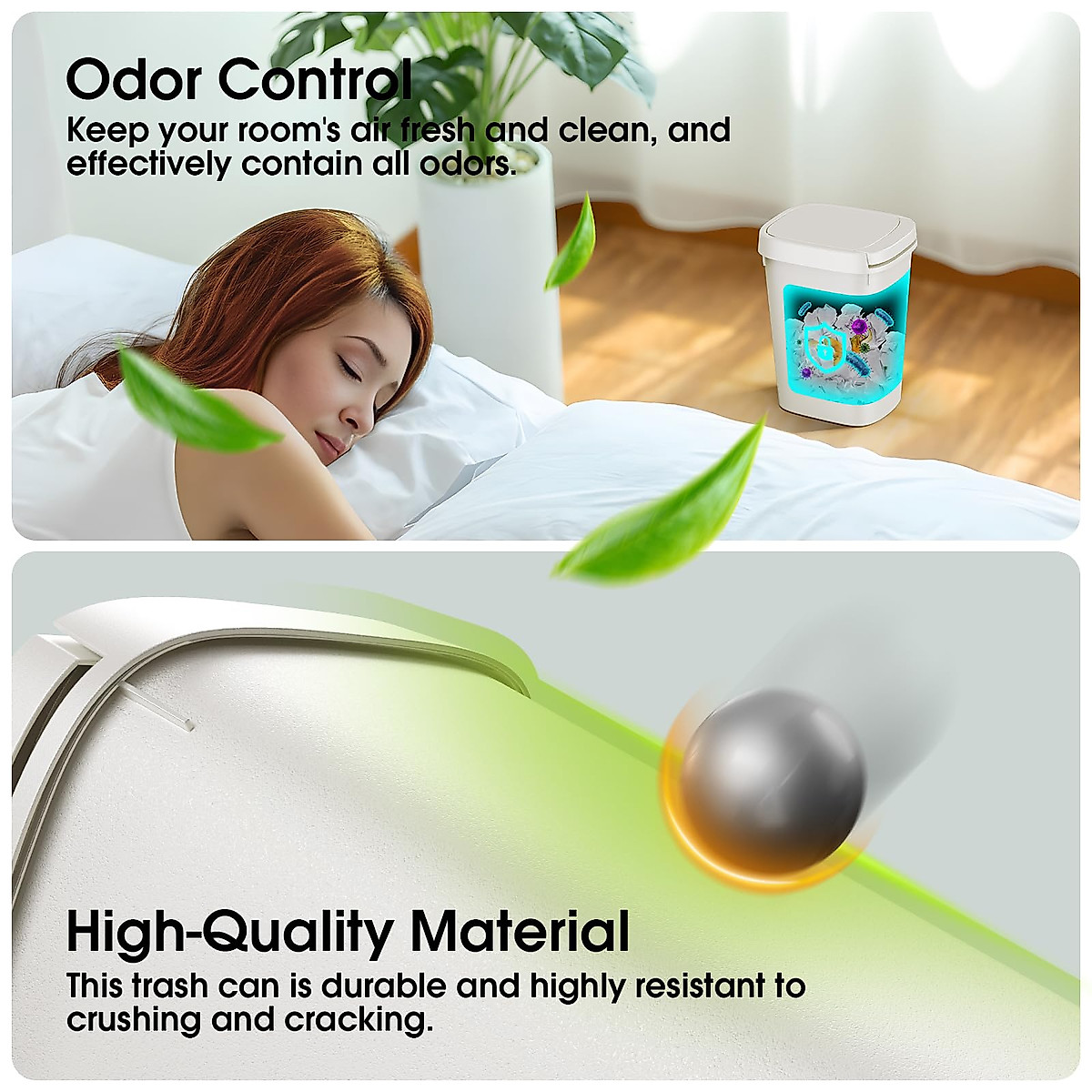 CEROELDA 3 Pack Bathroom Small Trash Can with Lid, 10L/2.6 Gal Slim Garbage Can with Press Top Lid, Plastic Wastebasket with Pop-up Lid for Toilet, Office, Bedroom (Muti 1, 3 Pack)