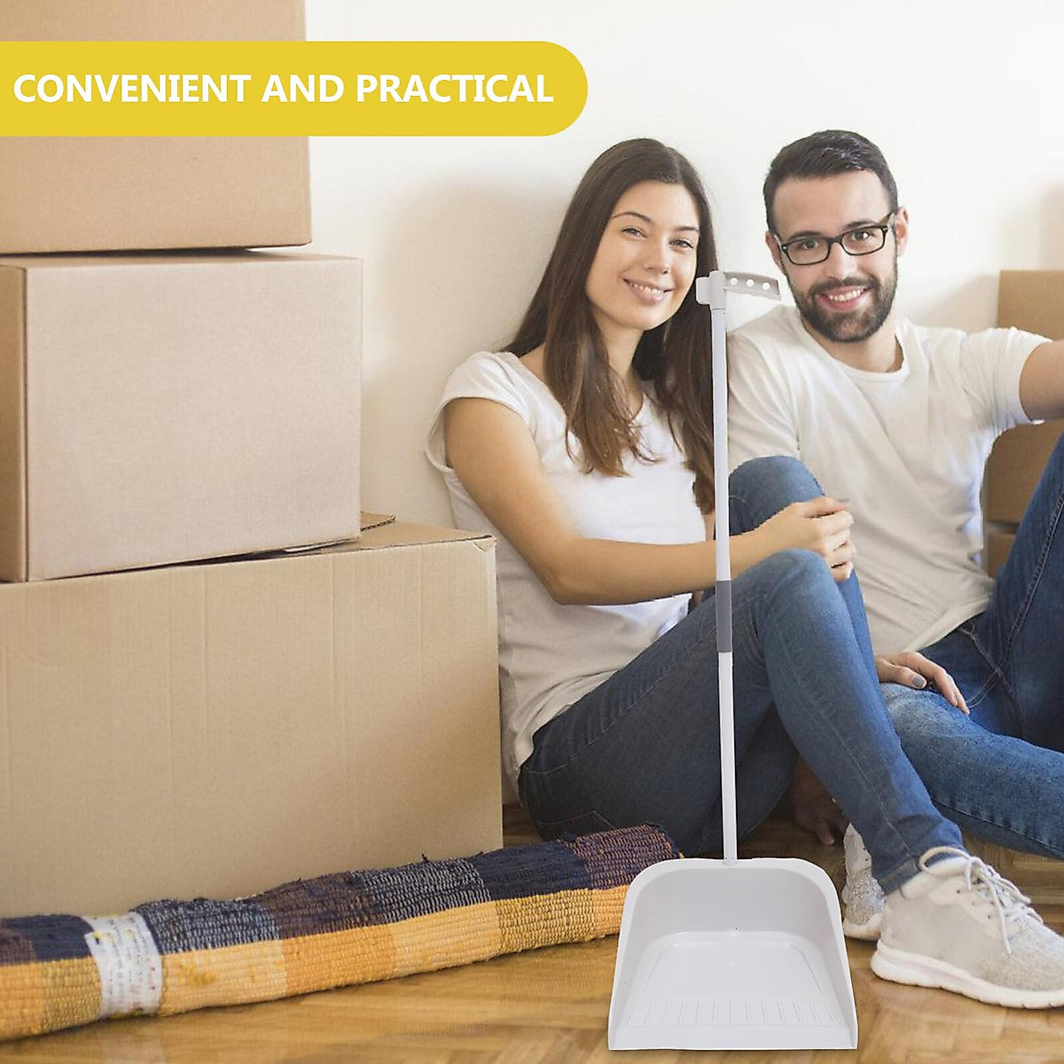 Lurrose Broom and Dustpan Set Broom with Dustpan Combo Set Upgrade Broom Long Handle Broom Broomstick Standing Dust Pan for Home Kitchen Lobby Floor Cleaning