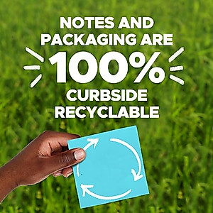Post-it 100% Recycled Paper Super Sticky Pop-up Notes, 2X the Sticking Power, 3x3 in, 6 Pads/Pack, Wanderlust Pastels Collection