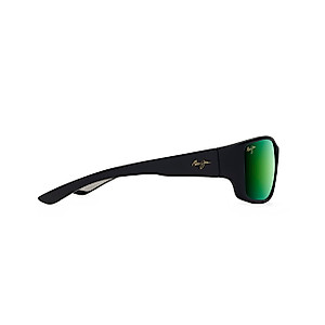 Maui Jim Men's Local Kine Polarized Wrap Sunglasses, Black/Tran Green/Lt Trans Grey/MAUIGreen®, Large