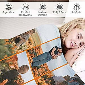 Custom Blanket with Photo Text Personalized Gift, 1-10 Pictures Customized Blanket for Mother Father Family, Christmas Halloween Thanksgiving Birthday Wedding Valentine's Day Customized Gift