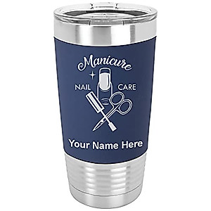 LaserGram 20oz Vacuum Insulated Tumbler Mug, Manicure, Personalized Engraving Included (Silicone Grip, Navy Blue)