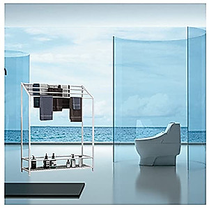-Shelf Freestanding Towel Drying Racks for Bathroom,Stainless Steel Tall Towel Holder Stand with Bars and Bottom Shelf,Bath Accessories Bathroom Balcony Shelves/White/80 * 25 * 120Cm
