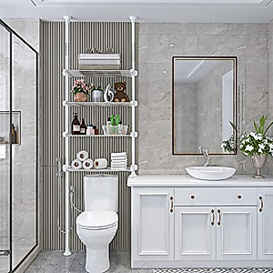 Lilyvane 4 Tiers Over The Toilet Storage, 97 to116” Adjustable Tension Pole Over Toilet Bathroom Organizer, Freestanding Bathroom Shelves Over Toilet for Most Showers Over The Toilet Shelf