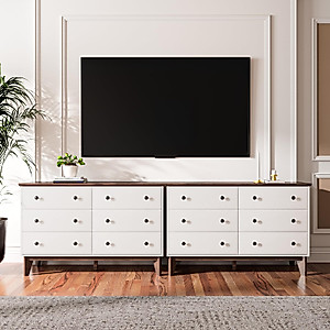 LYNSOM White Dresser for Bedroom, Modern 6 Drawer Double Dresser with Deep Drawers and Gold Knobs, Wood Storage Chest of Drawers for Living Room, Office