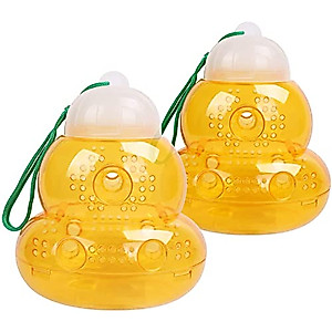 Natural Wasp Trap 2 Packs, Bee Catcher for Hornets, Yellow Wasp Nest, Reusable & Safe Wasp Solution, Outdoor Trap