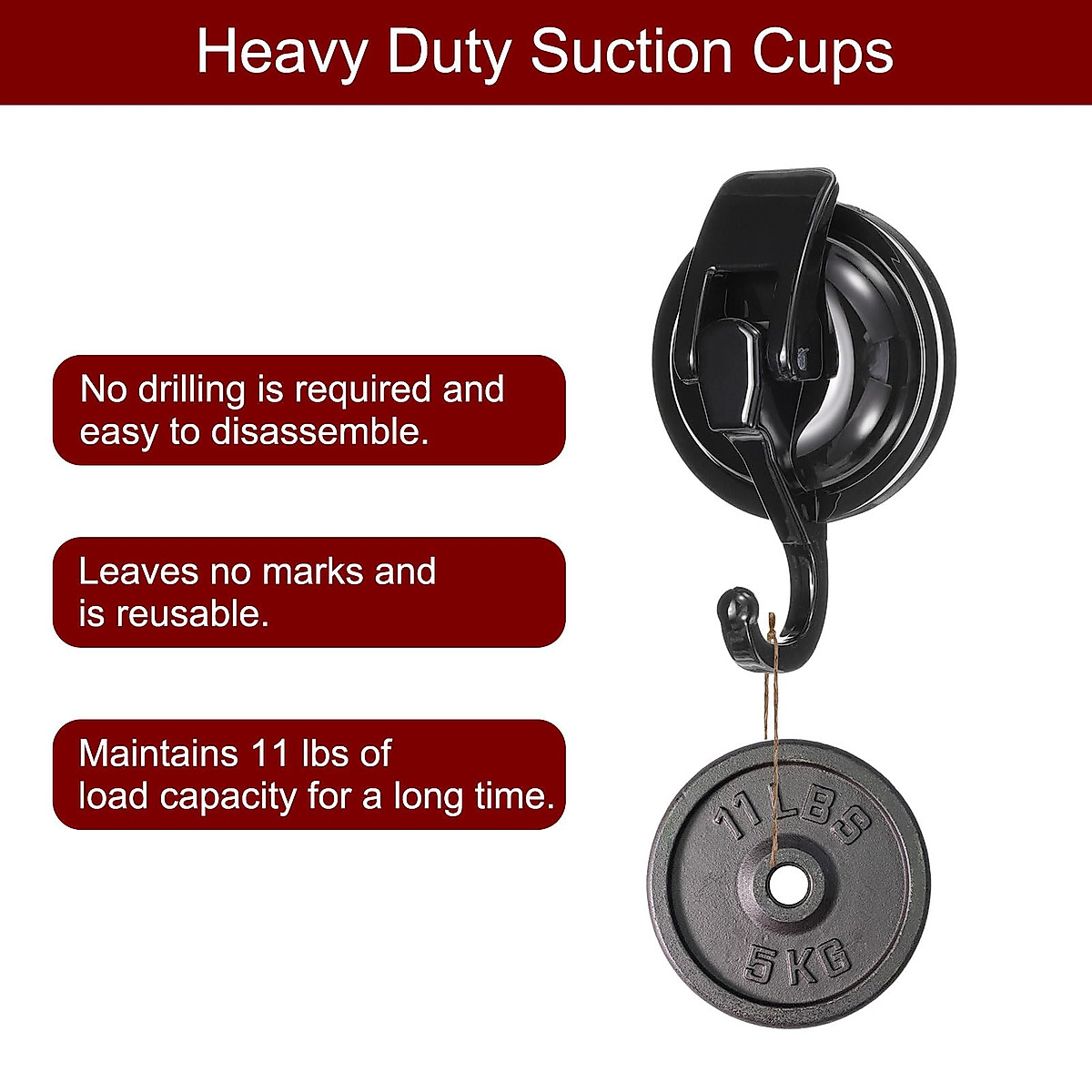 HARFINGTON 2pcs Suction Cups Hooks Powerful Vacuum Multi-Purpose Suction Shower Hooks Removable Reusable Waterproof Wreath Cup Hook for Bathroom Kitchen Restroom, Black