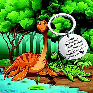 FEELMEM Dinosaur Keychain Dinosaur Gift Always Be Yourself Unless You Can Be A Dinosaur Jewelry Animal Spirit Gift (silver)