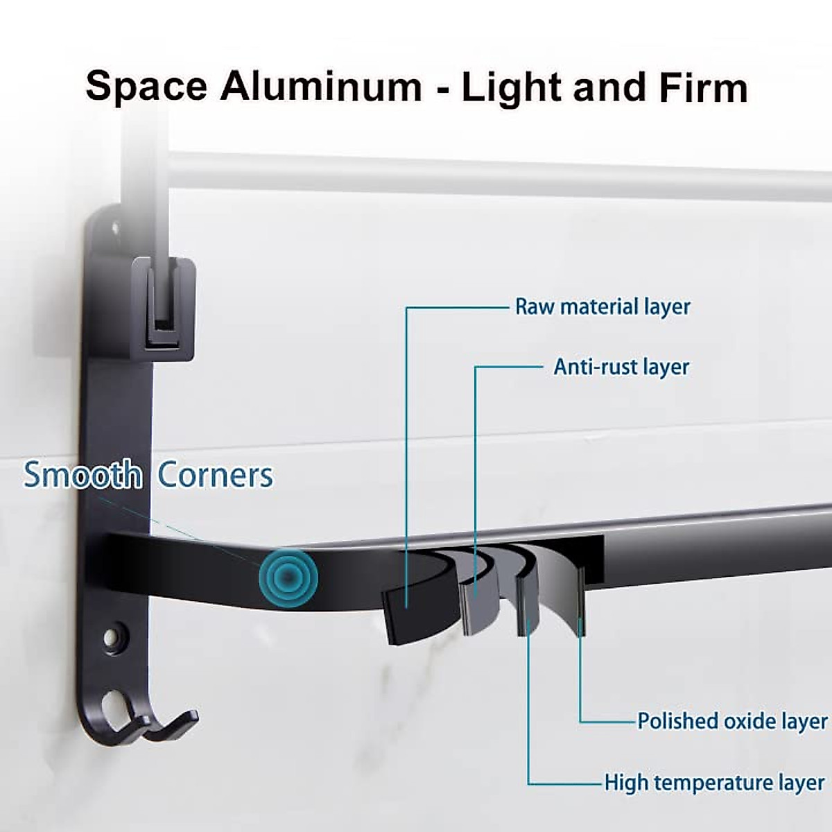 Towel Racks for Bathroom, Black Towel Bar for Bathroom with Double Shelf, Bathroom Towel Rack Wall Mounted 2 Tier, Bathroom Accessories, Space Aluminum, 24 Inch